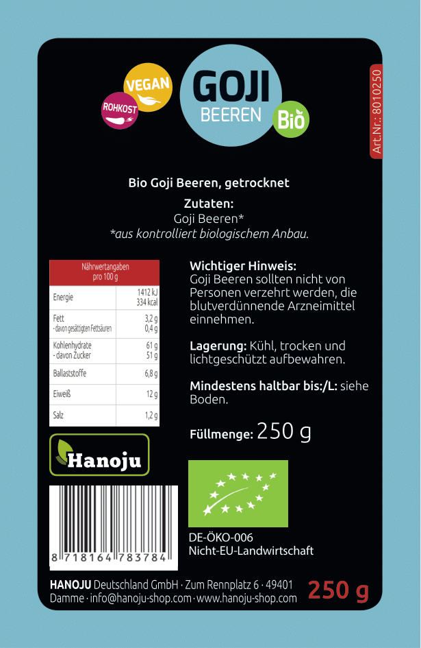 Organic Goji Berries 250 g – Hanoju Deutschland GmbH